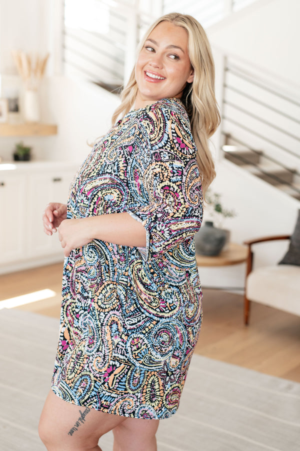 Lizzy Dress in Black Multi Tiled Paisley - Tennessee Jane